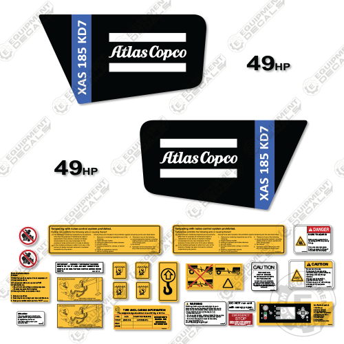 Fits Atlas Copco XAS 185 KD7 Decal Kit Air Compressor – Equipment Decals