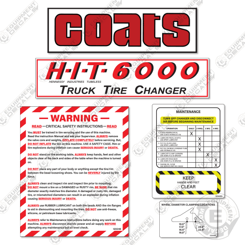 Fits Coats H-I-T 6000 Decal Kit Tire Changer – Equipment Decals