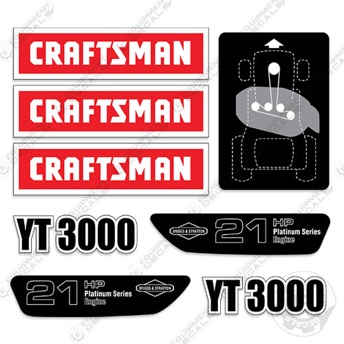 Fits Craftsman YT3000 Decal Kit Mower – Equipment Decals