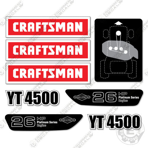 Fits Craftsman YT4500 Decal Kit Mower – Equipment Decals
