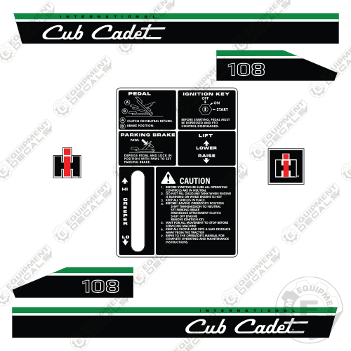Fits Cub Cadet 108 Decal Kit Riding Mower – Equipment Decals