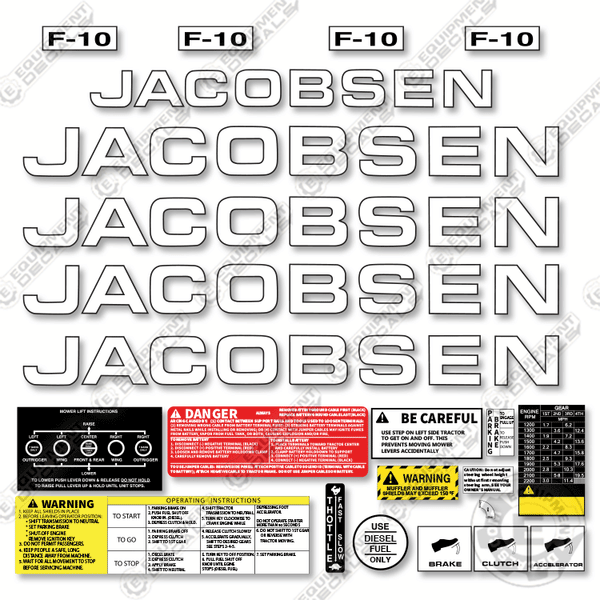 Fits Jacobsen F-10 Decal Kit Mower – Equipment Decals