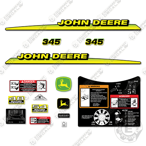 Fits John Deere 345 Decal Kit Mower – Equipment Decals