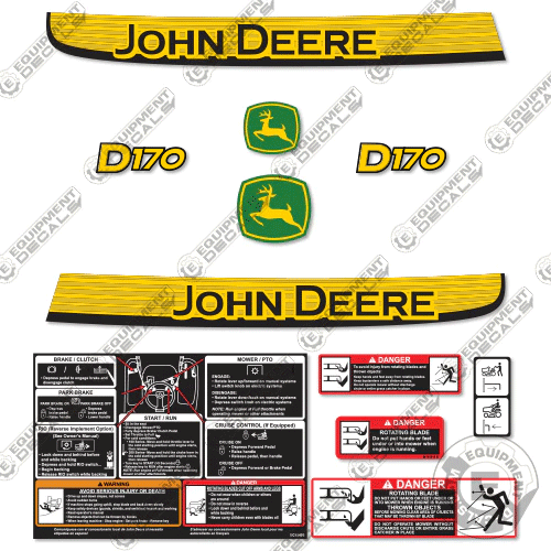 Fits John Deere D170 Decal Kit Mower – Equipment Decals