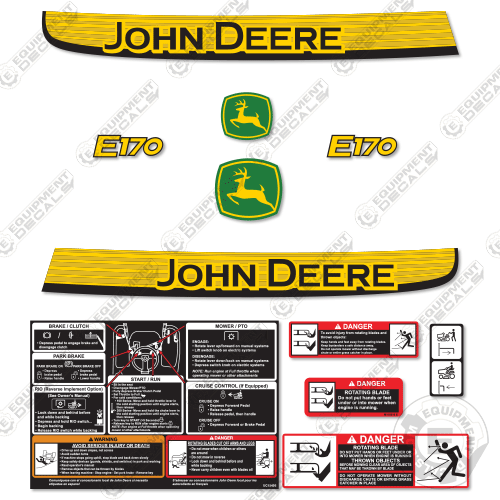 Fits John Deere E170 Decal Kit Mower – Equipment Decals