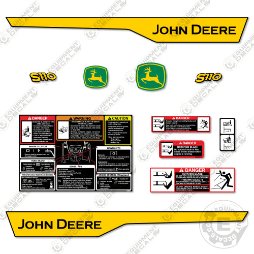 Fits John Deere S110 Decal Kit Mower – Equipment Decals