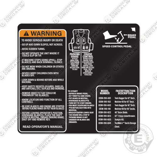 Fits Troy-Bilt Mower Main Warning Floorboard – Equipment Decals
