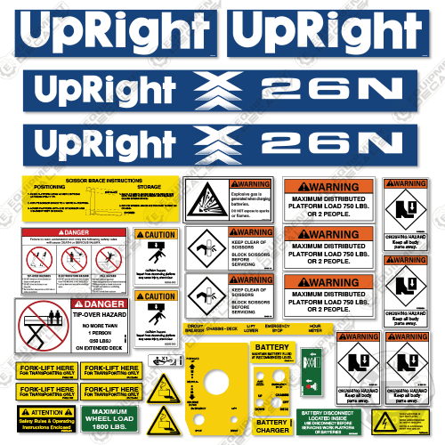 Fits Upright X26N Decal Kit Scissor Lift – Equipment Decals