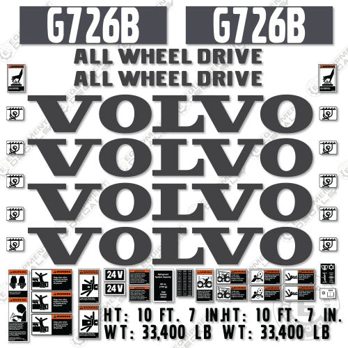 Fits Volvo G726B Decal Kit Motor Grader – Equipment Decals