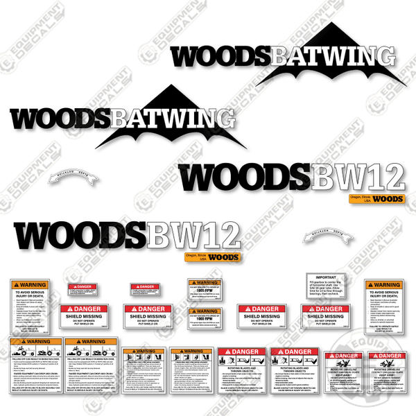 Fits Woods BW12 Decal Kit Rotary Cutter – Equipment Decals