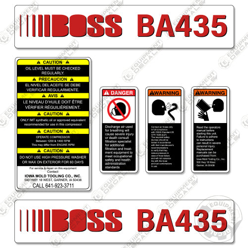 Fits Boss BA435 Decal Kit Air Compressor – Equipment Decals