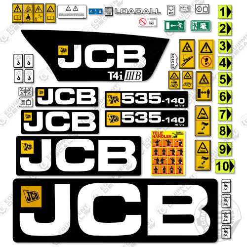 Fits JCB 535-140 Hi-Viz Decal Kit (T4i IIIB) Telehandler – Equipment Decals
