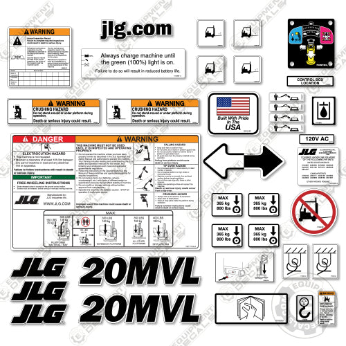 Fits JLG 20MVL Decal Kit Vertical Mast Lift – Equipment Decals