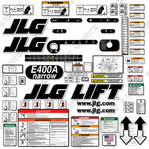 Fits JLG E400A Narrow Decal Kit Electric Boom Lift – Equipment Decals