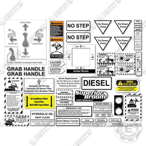 Fits Superior Broom Warning Decal Kit For Street Sweeper – Equipment Decals