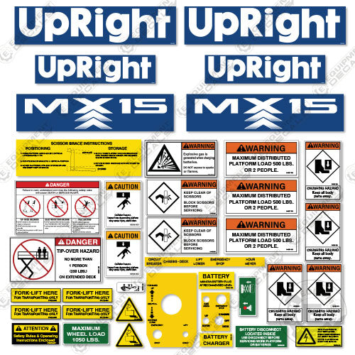 Fits Upright MX15 Decal Kit Scissor Lift – Equipment Decals