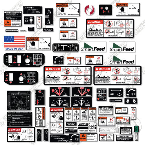 Fits Vermeer Warning Decal Kit - Based on 1000XL Model – Equipment Decals
